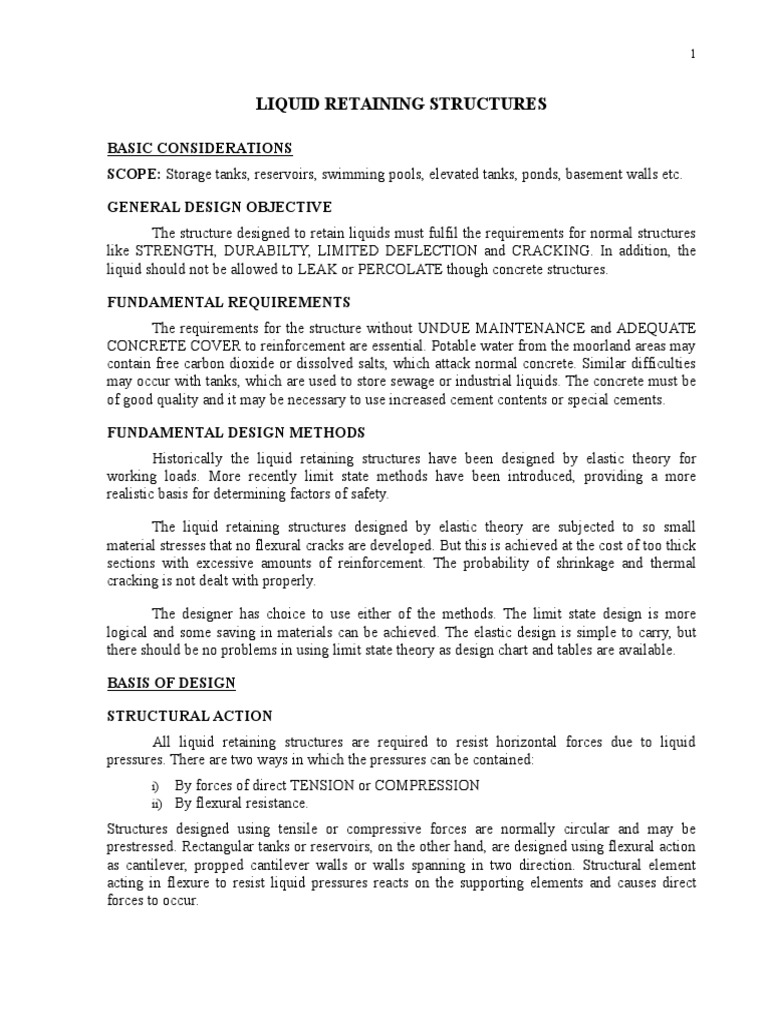 3-Liquid Retaining Structures | PDF | Bending | Concrete