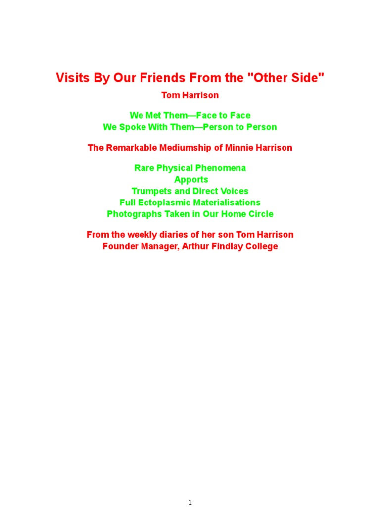 Visits by Our Friends From The Other Side - Tom Harrison | PDF | Mediumship | Spiritualism