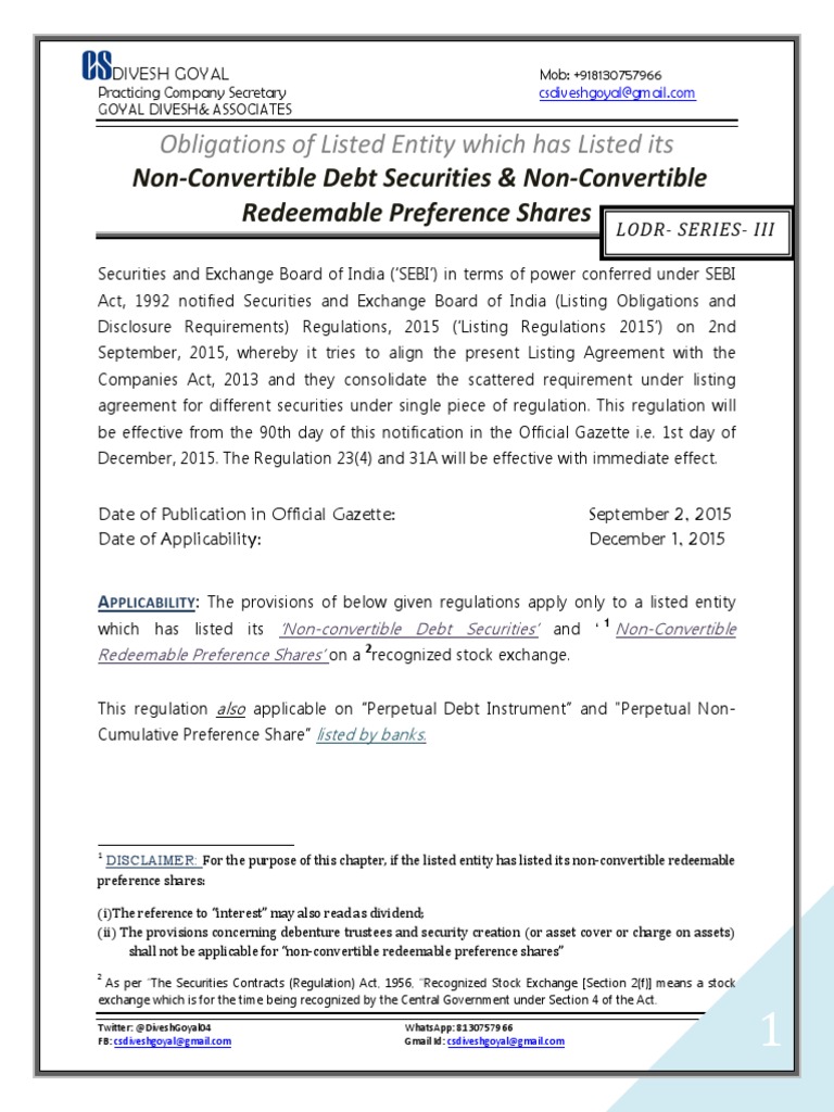 SEBI - Non-Convertible Debt Securities & Non-Convertible Redeemable ...