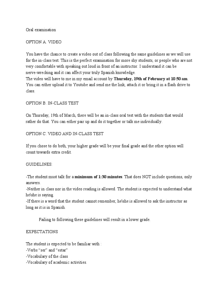 Oral Exam Options and Guidelines | PDF