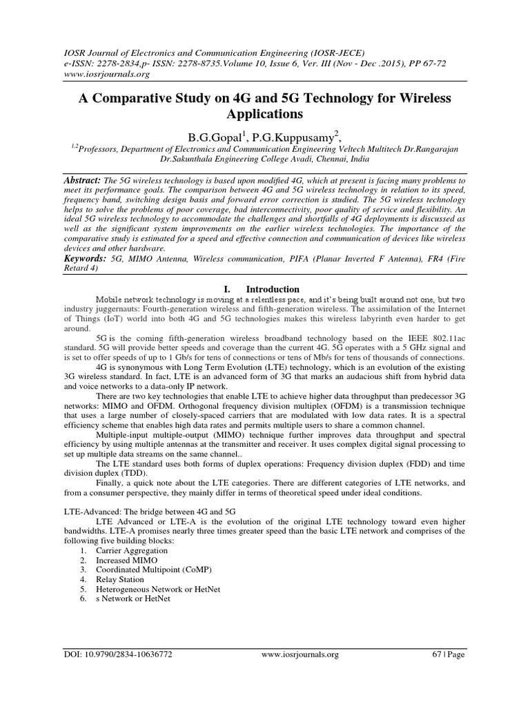 A Comparative Study On 4G and 5G Technology For Wireless Applications ...