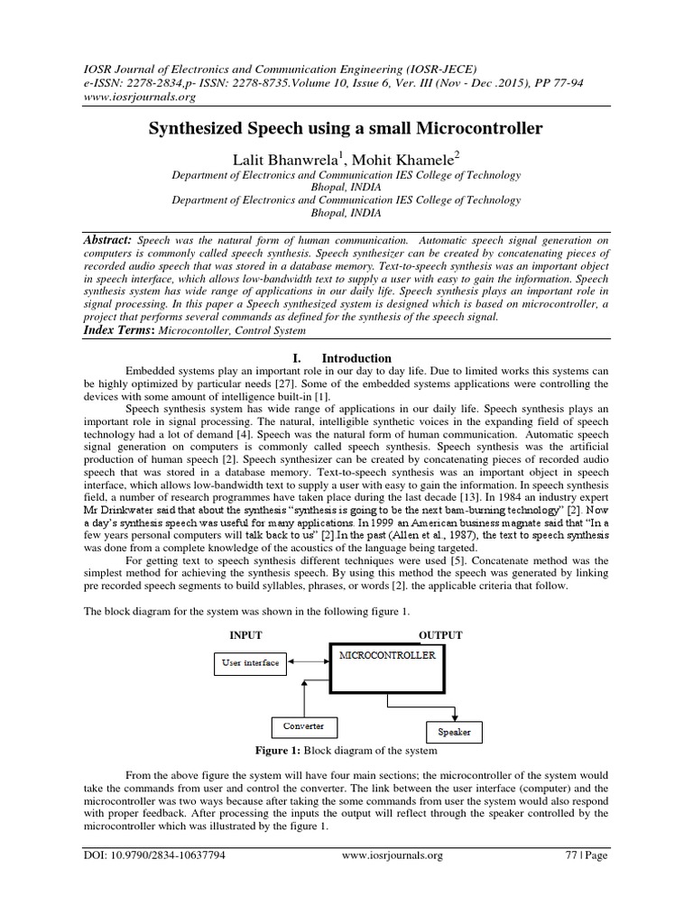 Synthesized Speech Using A Small Microcontroller | PDF | Speech ...