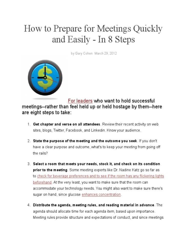 How To Prepare For Meetings Quickly and Easily | PDF | Question ...
