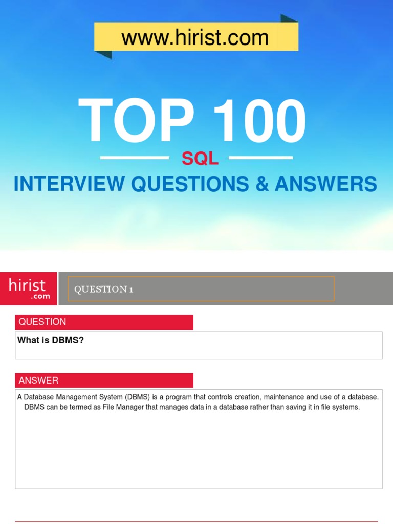 100 SQL Interview Questions and Answers | PDF