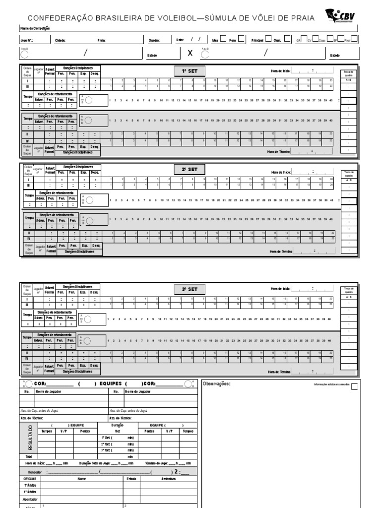 Súmula Vôlei de Praia | Voleibol | Esportes