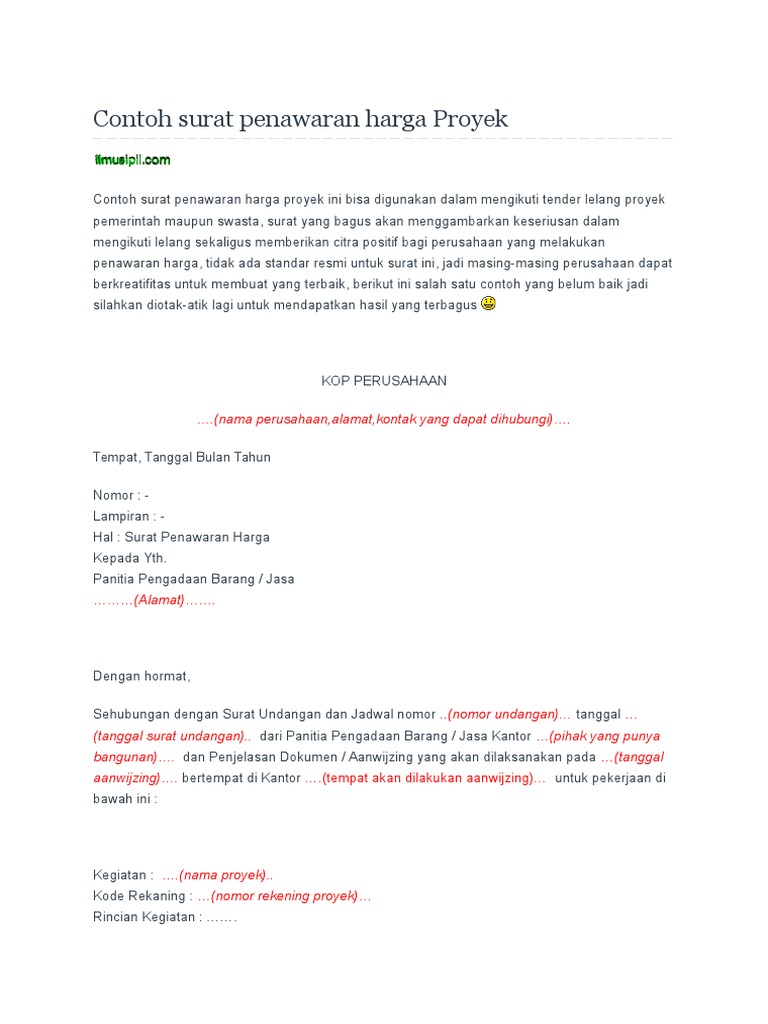 Contoh Surat Penawaran Harga Proyek | PDF