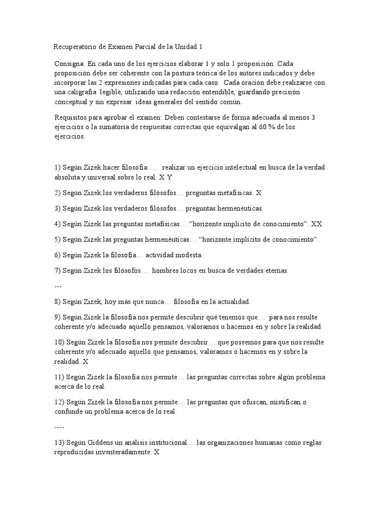 Recuperatorio de Examen Parcial de La Unidad 1 | PDF | Slavoj Žižek | Conocimiento