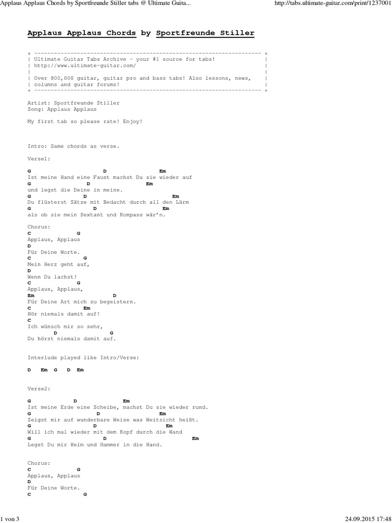 Applaus Applaus Chords by Sportfreunde Stiller Tabs