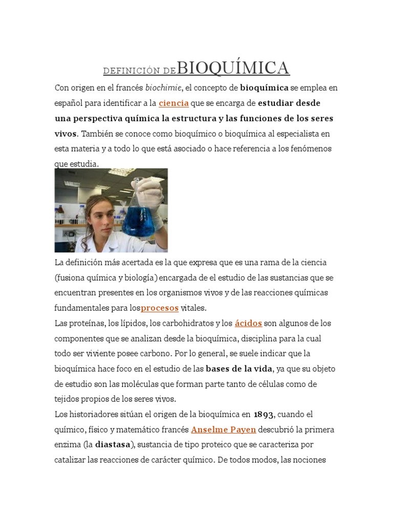 Definición de Bioquímica | PDF | Bioquímica | Química