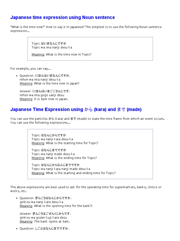 Japanese Time Expressions Guide | PDF | Philology | Language Arts ...