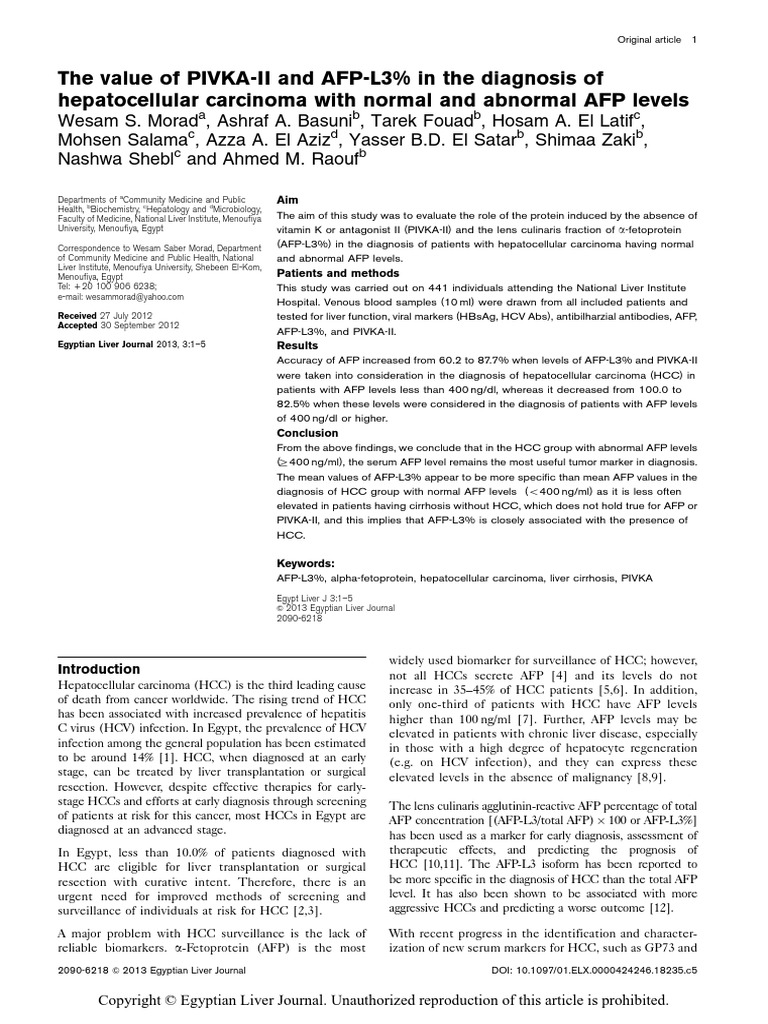 1 The Value of Pivka II and Afp l3 in DX | PDF | Medicine | Clinical ...