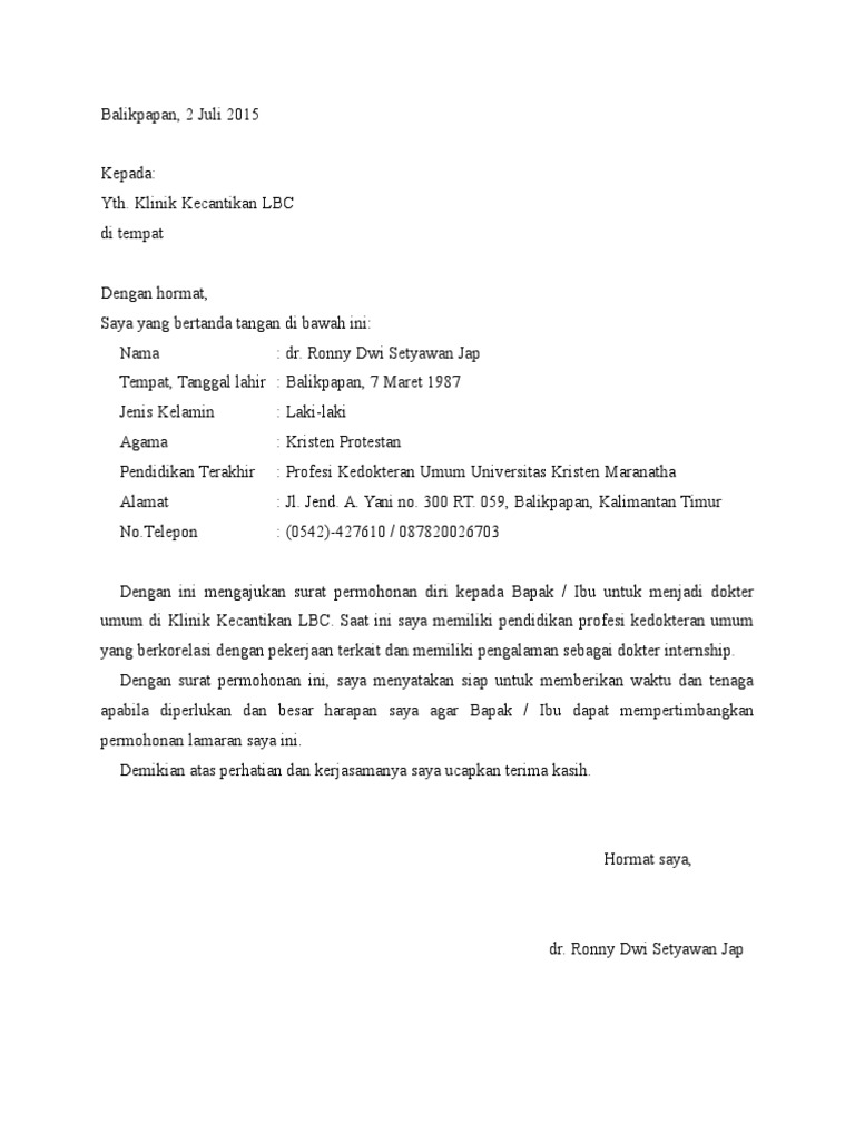 Lamaran + CV Klinik LBC | PDF