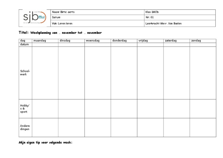 Weekplanning Leeg | PDF