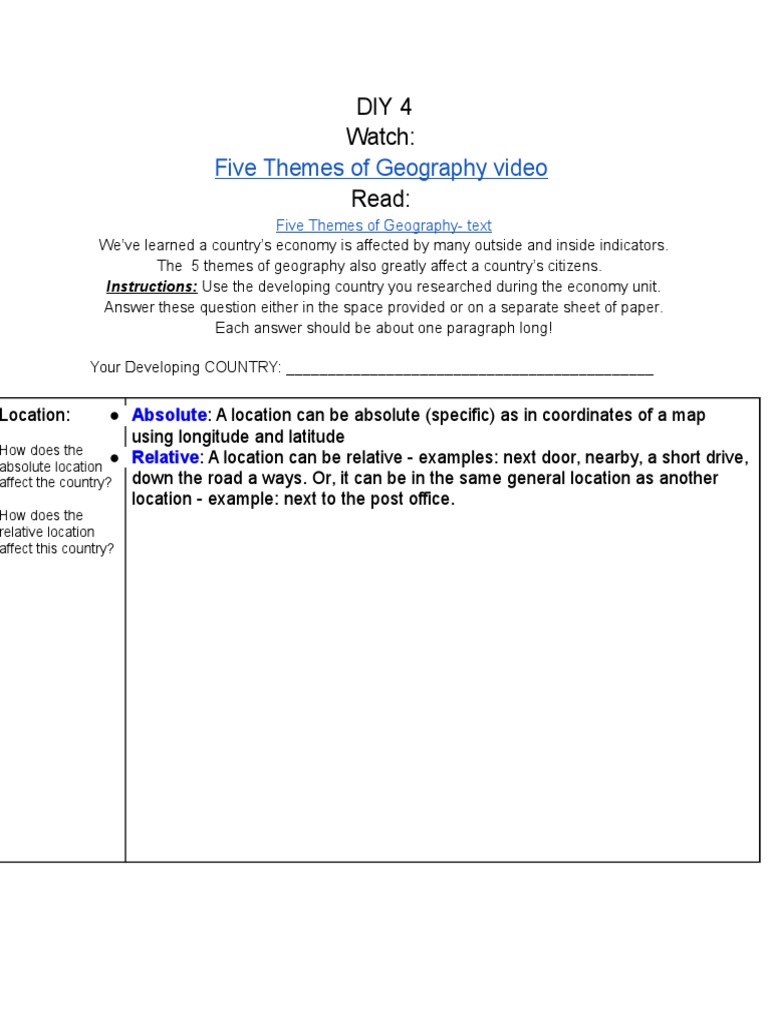 Five Themes of Geography Video: Diy 4 Watch: Read | PDF | Earth ...