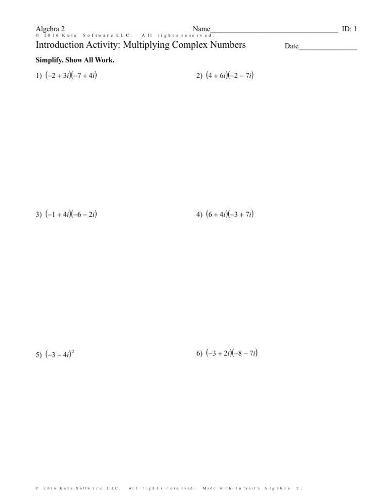 Multiplying Complex Numbers Worksheet | PDF