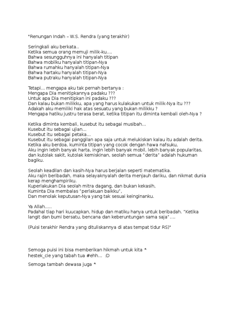 Puisi Renungan Indah Karya W.S. Rendra | PDF