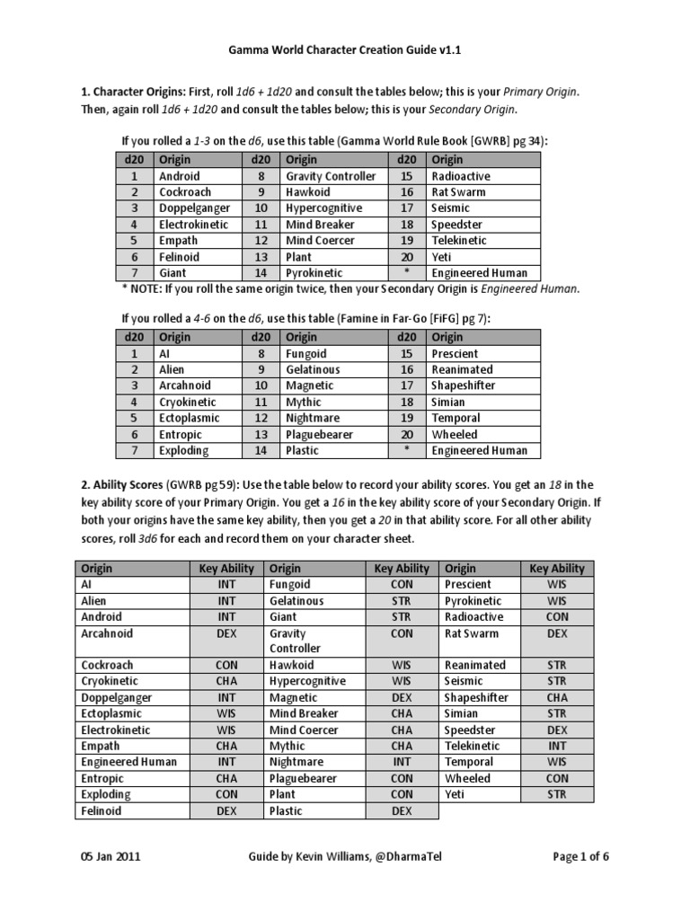 Gamma World Character Creation Guide1 | PDF