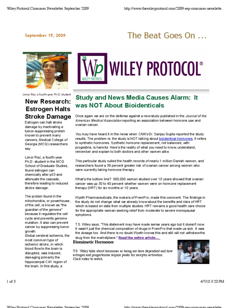 Wiley Protocol Consumer Newsletter September 2009 | Hormone Replacement ...