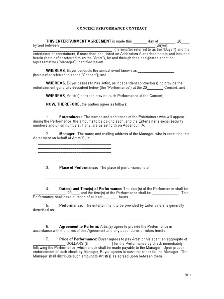 20-Concert Performance Contract | PDF | Indemnity | Copyright
