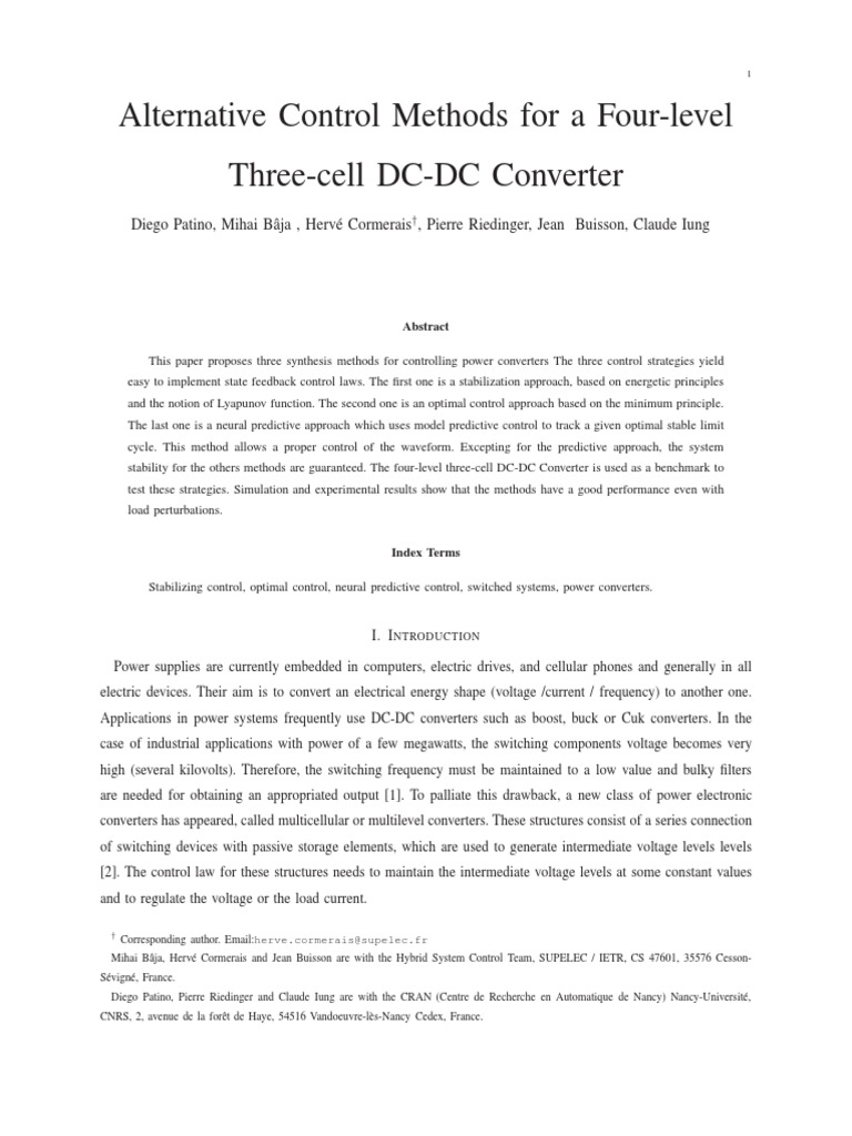 Alternative Control Methods For A Four-Level Three-Cell DC-DC Converter ...