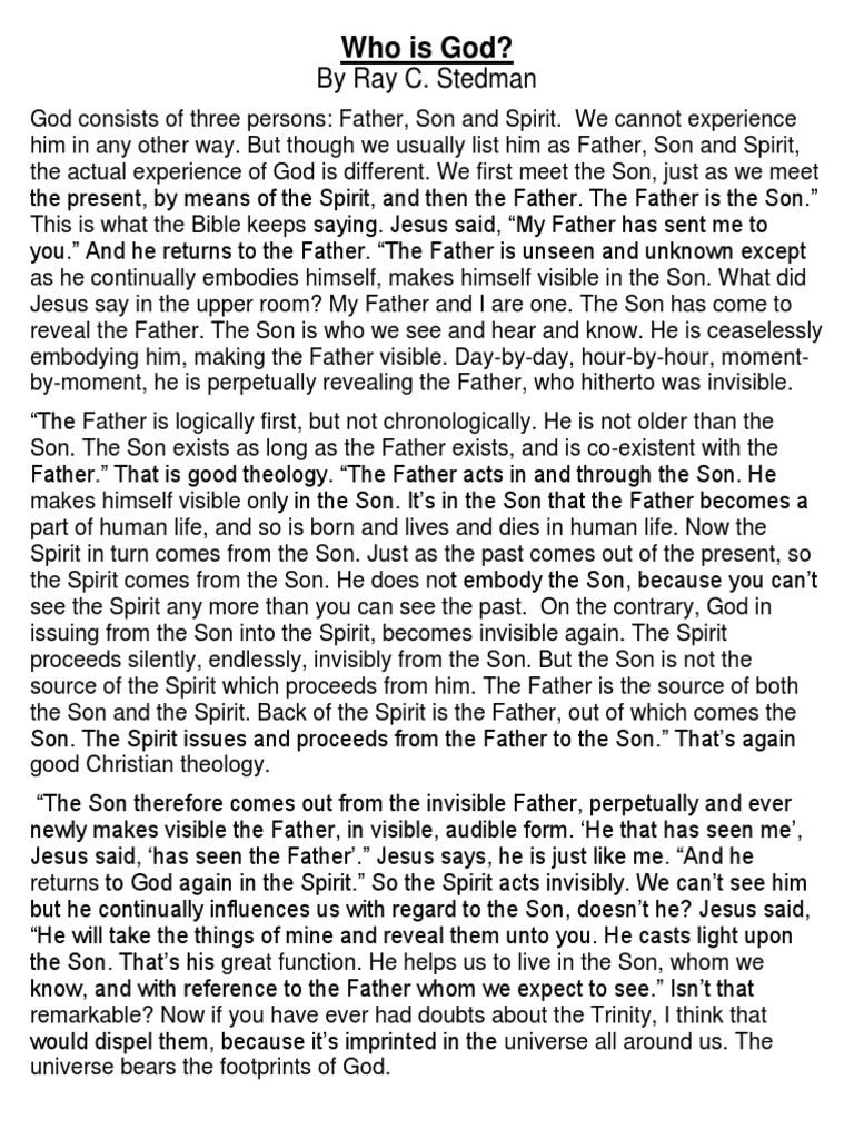 Who Is God?: by Ray C. Stedman | PDF | Trinity | God