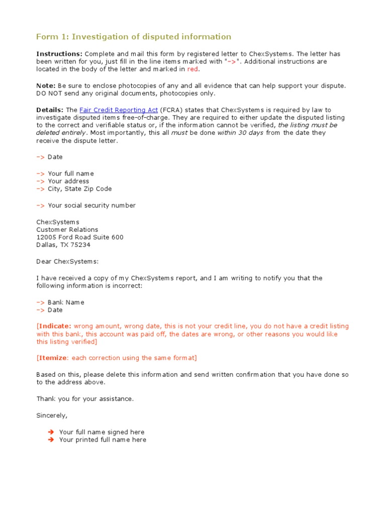 Chexsystems Form 1,2,3 & 4 | PDF | Credit History | Federal Trade ...