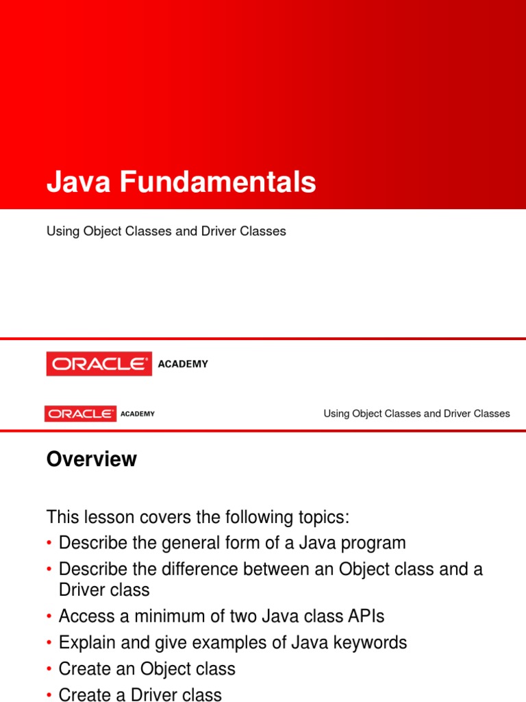 Java Fundamentals: Using Object Classes and Driver Classes | PDF ...