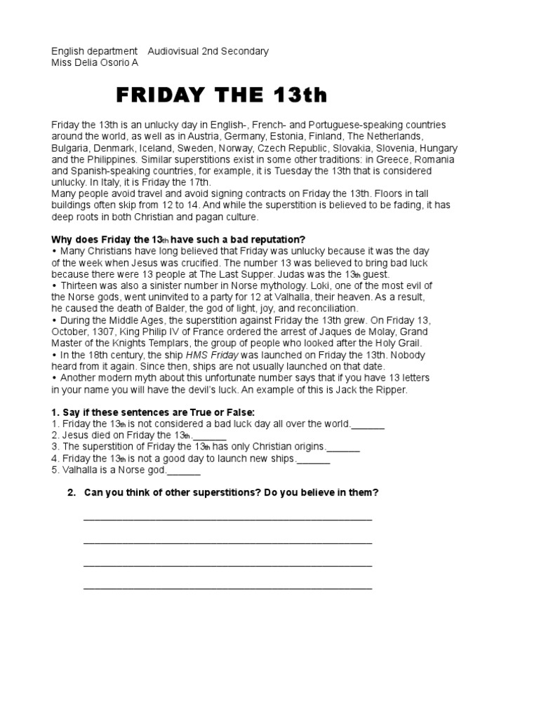 Friday 13 | PDF | Norse Mythology | Religion And Belief