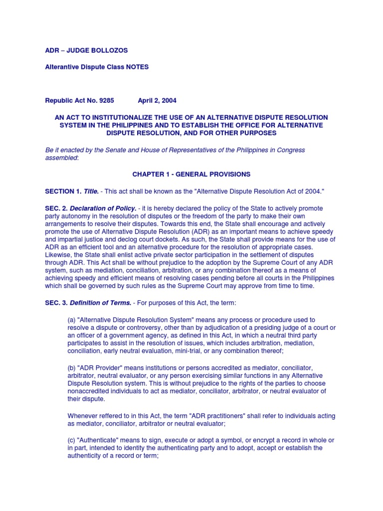 An Overview of the Alternative Dispute Resolution Act of 2004 and Key Concepts of Mediation in ...