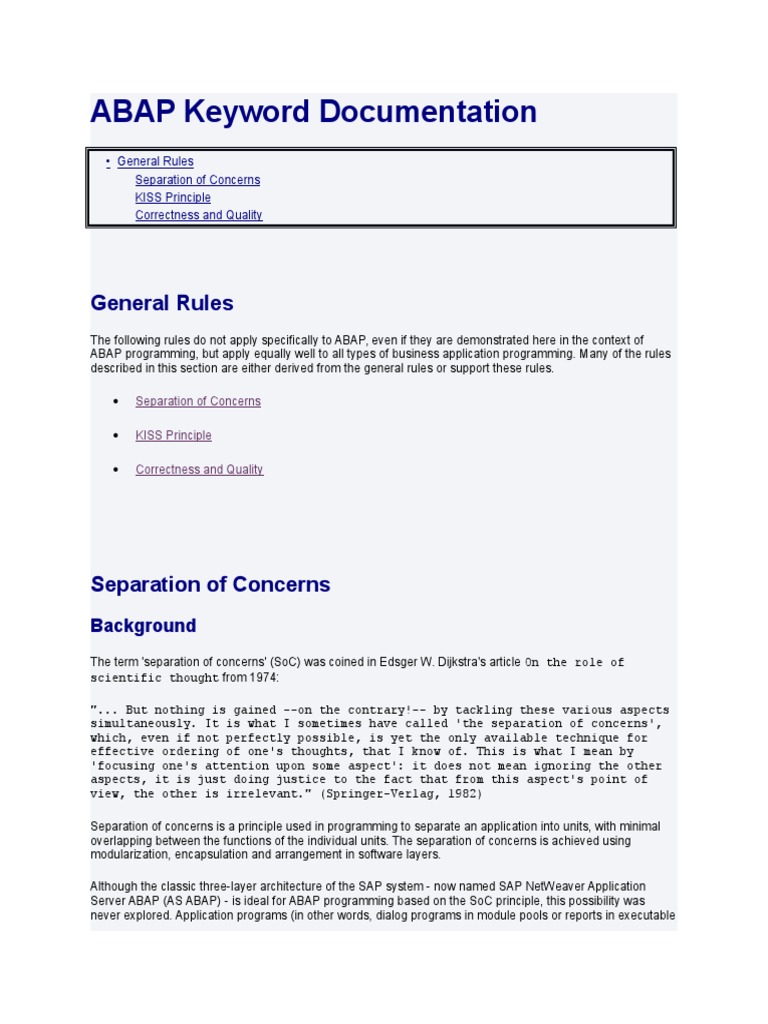 ABAP Keyword Documentation: General Rules | PDF | Usability | Object ...