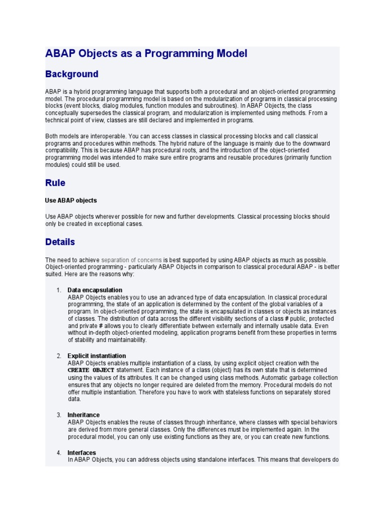 Abap Objects As A Programming Model Pdf Class Computer Programming Method Computer 