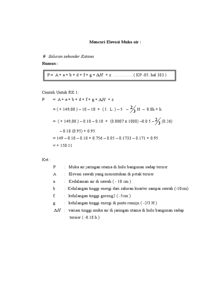 Mencari Elevasi Muka Air | PDF
