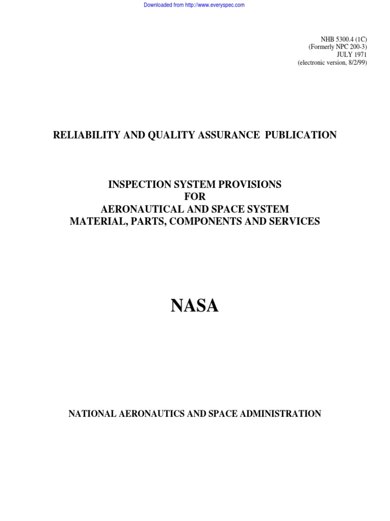 NASA NHB 5300.4 1C Inspection System Provisions For Aeronautical Space ...