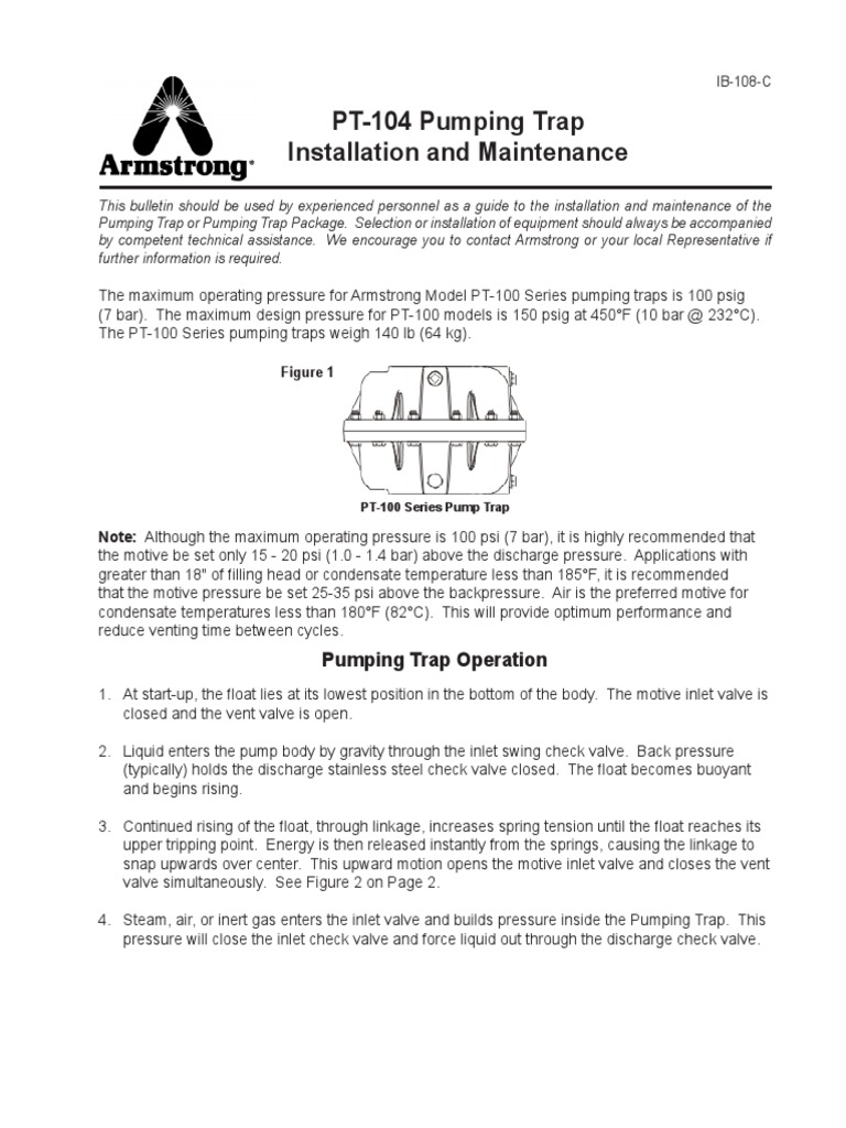 PT-104 Pumping Trap Installation and Maintenance | PDF | Pump | Valve