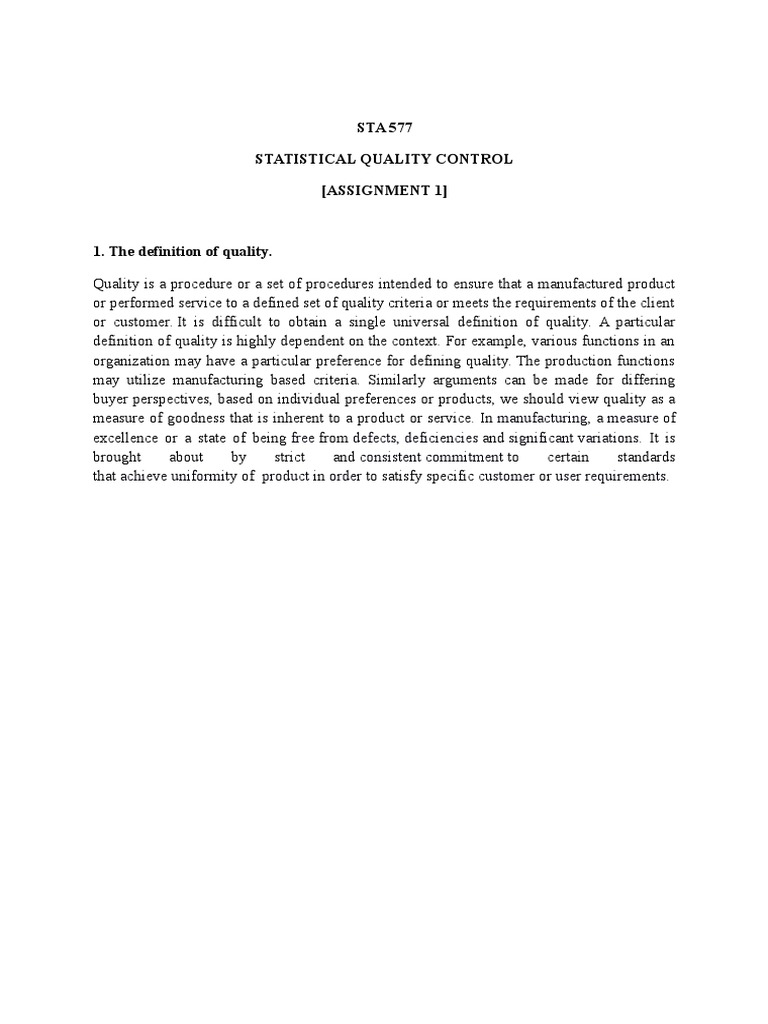 STA 577 Statistical Quality Control (Assignment 1) | PDF | Quality ...