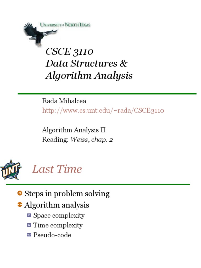 CSCE 3110 Data Structures & Algorithm Analysis: Rada Mihalcea | PDF ...