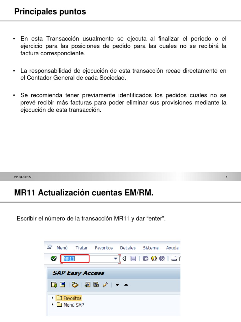 GUIA - Manual MR11 Actualización Cuentas EM - RM SAP | PDF ...