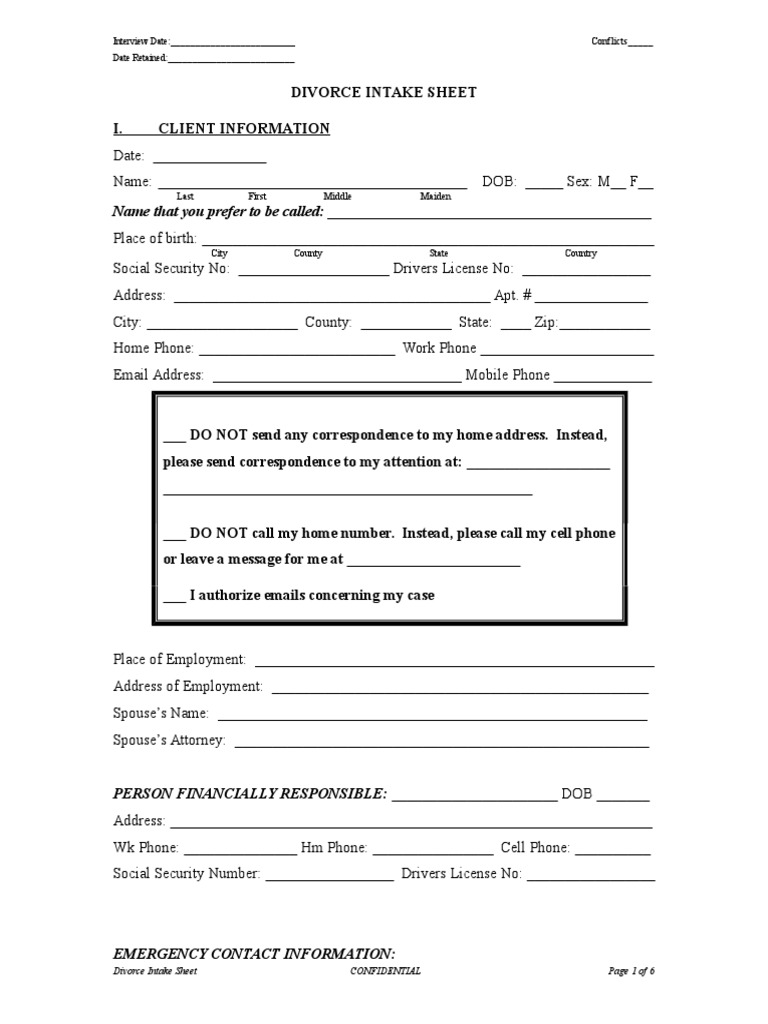 Navigating a Divorce: Insights from a Thorough Divorce Intake Sheet ...