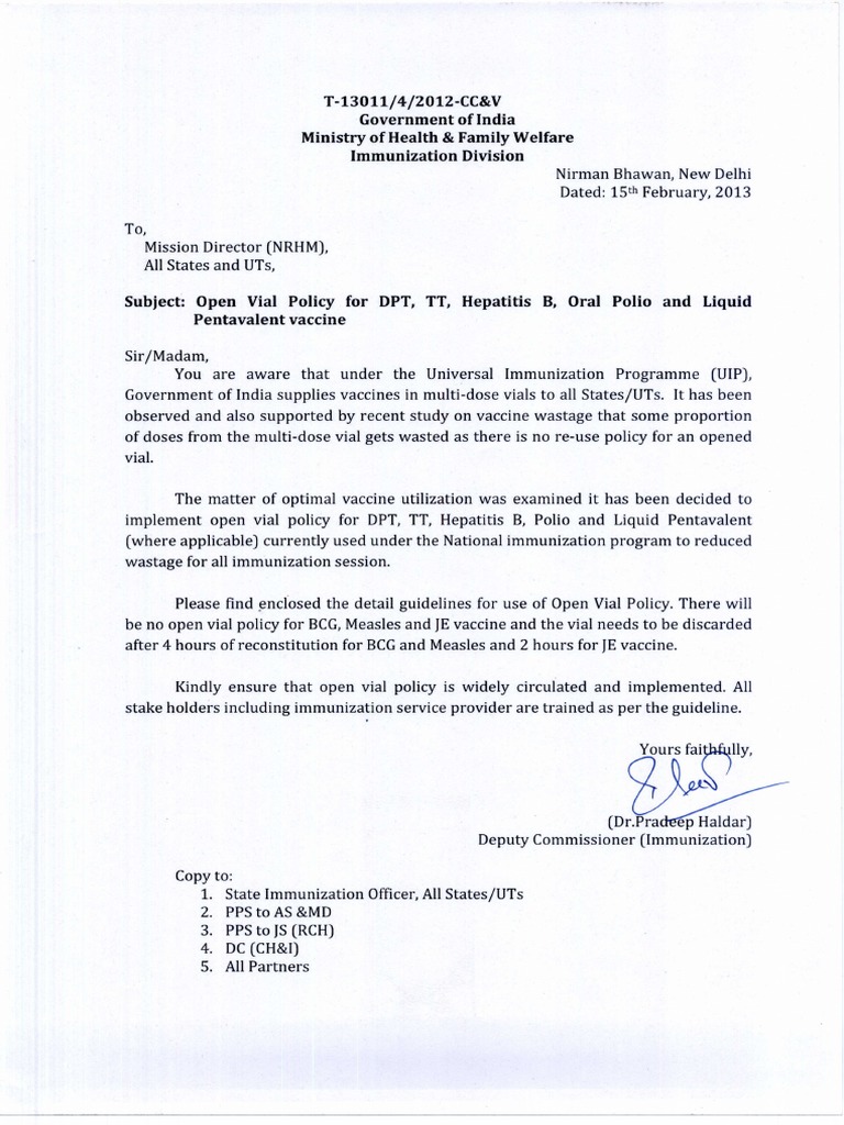 Open Vial Policy_15th Feb 2013 | Vaccines | Public Health