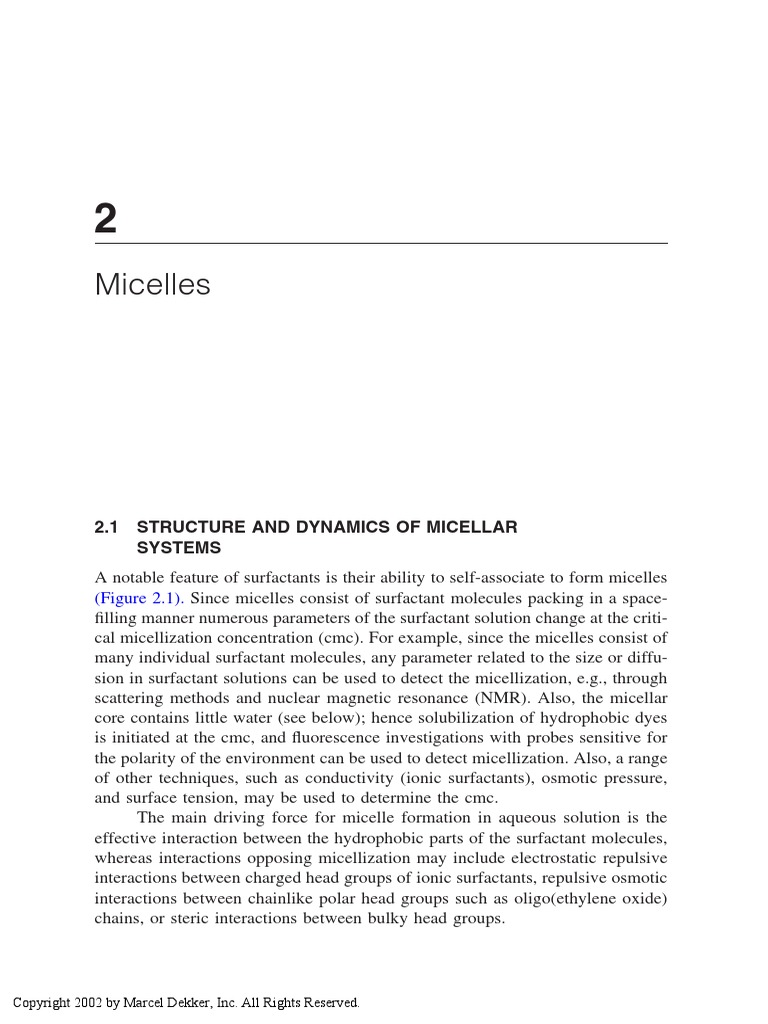 Micelles: 2.1 Structure and Dynamics of Micellar Systems | PDF ...