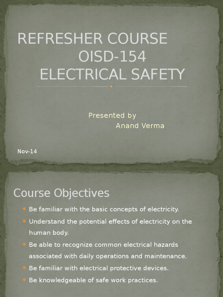 Refresher Course Oisd-154 Electrical Safety | PDF | Electric Shock ...