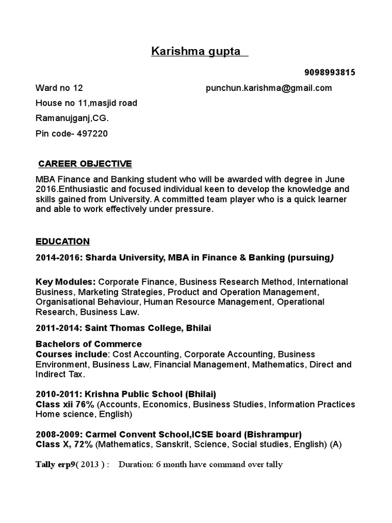 Karishma CV | PDF | Career & Growth | Business