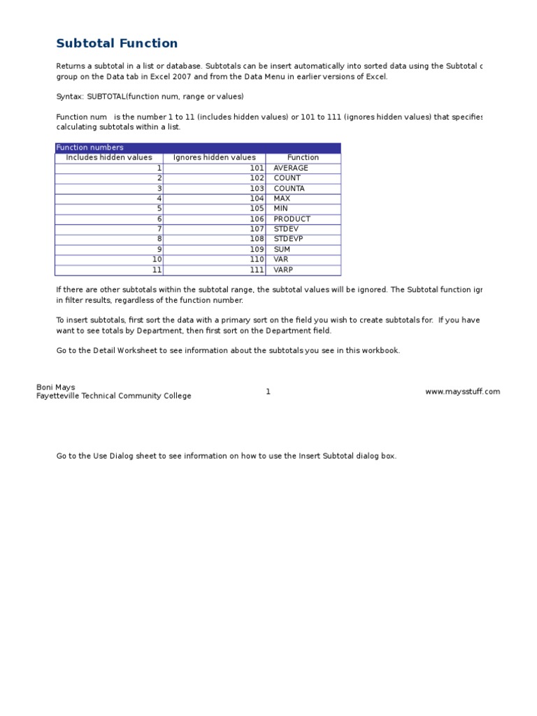 Subtotal S | PDF | Microsoft Excel | Computer Data