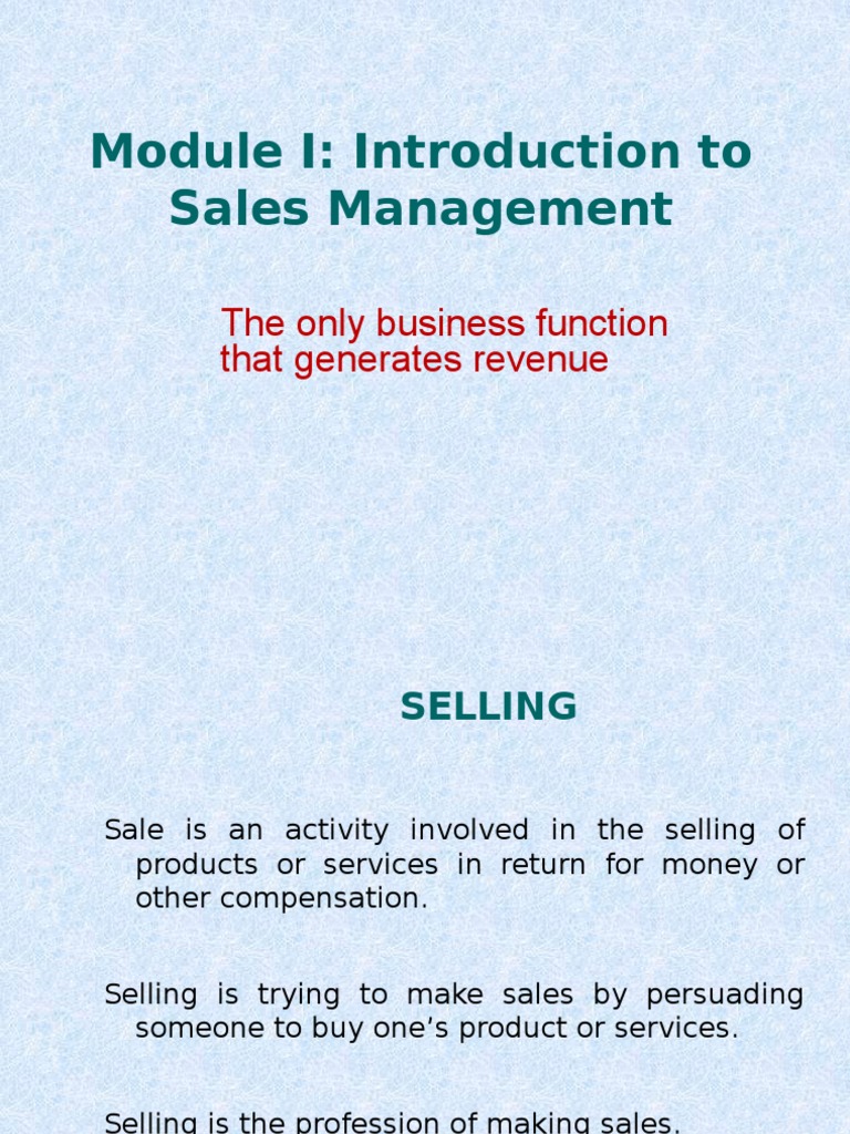 Introduction To Sales Management | PDF | Sales | Revenue