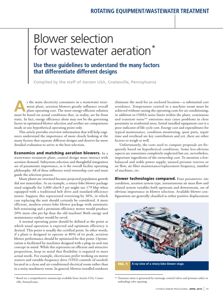Blower Selection For Wastewater Aeration | PDF | Turbocharger | Pressure