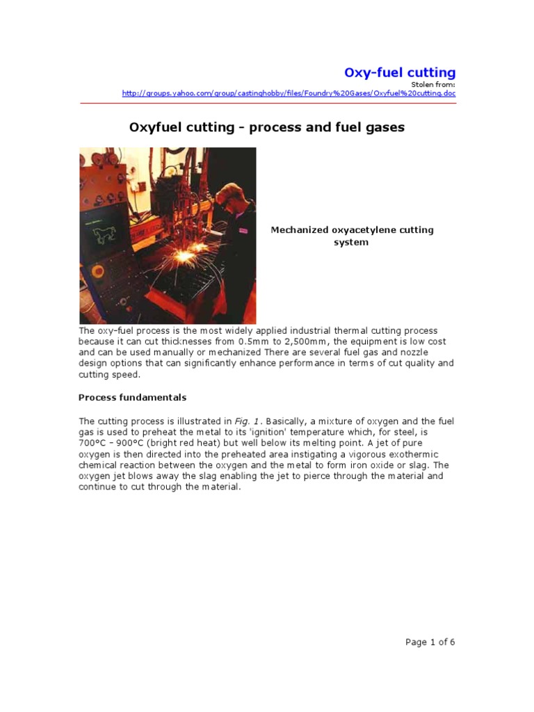 Oxyfuel Cutting - Process and Fuel Gases | PDF | Combustion | Phases Of ...