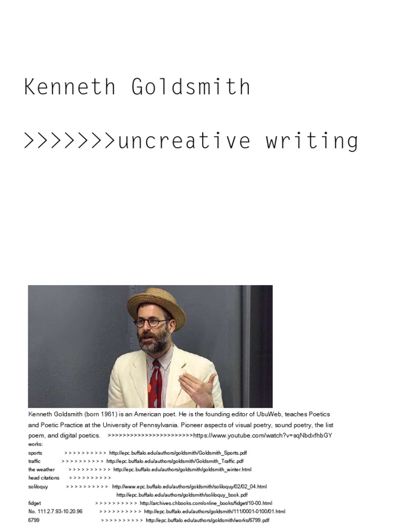 Kenneth Goldsmith: Poet & UbuWeb Founder | PDF | Road Transport | Transport