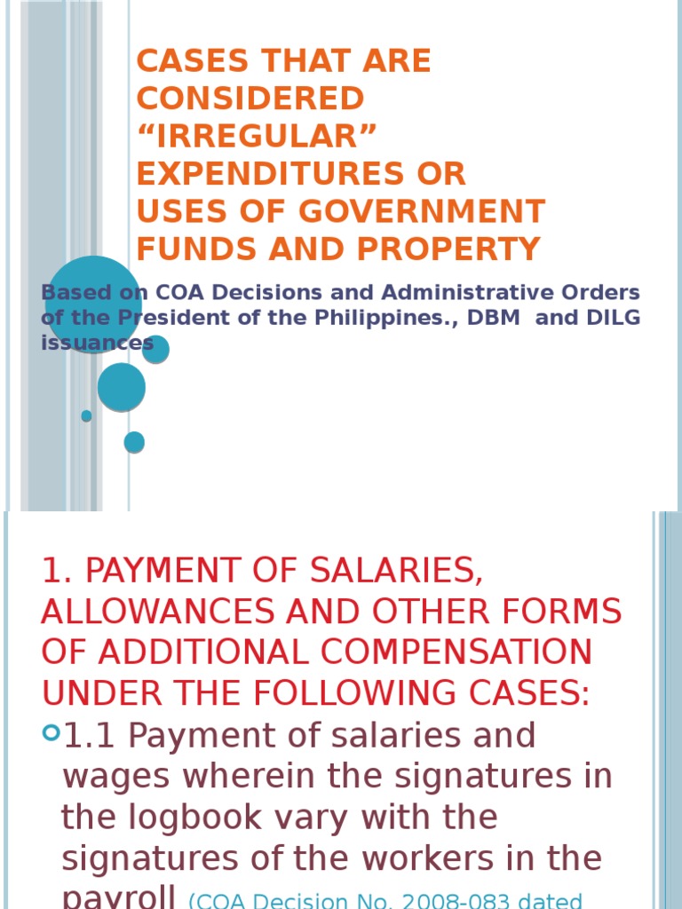 Situations of Irregular Expenditures Based+on+COA+Decisions | PDF ...