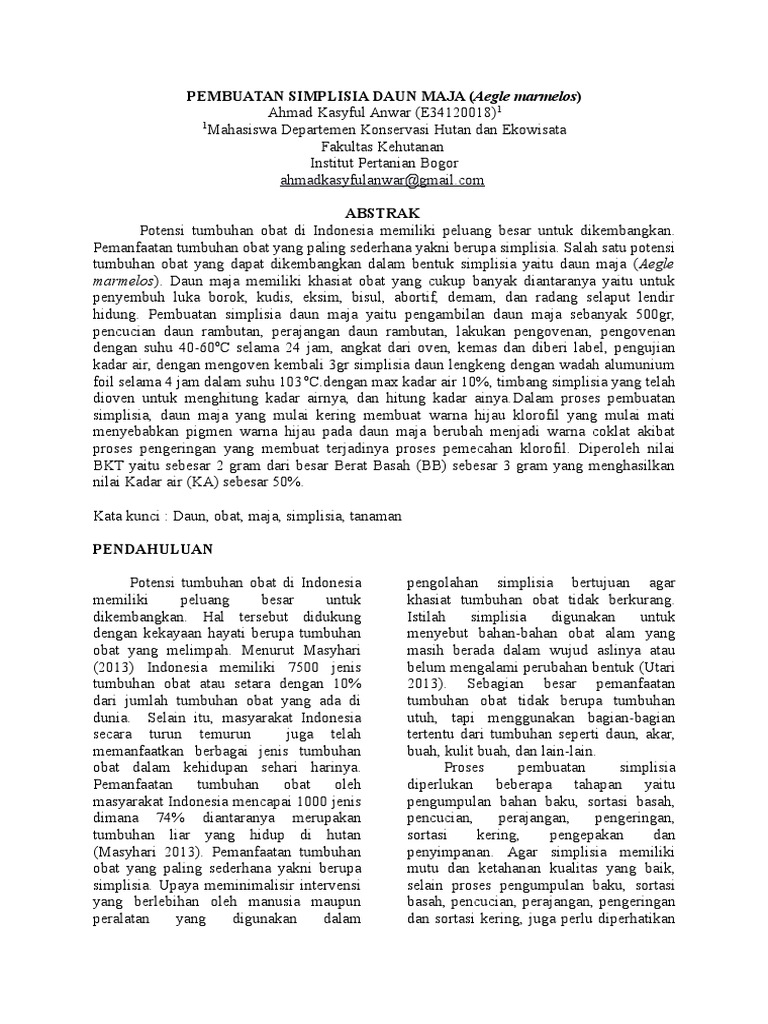Pembuatan Simplisia Daun Maja | PDF | Sains & Matematika