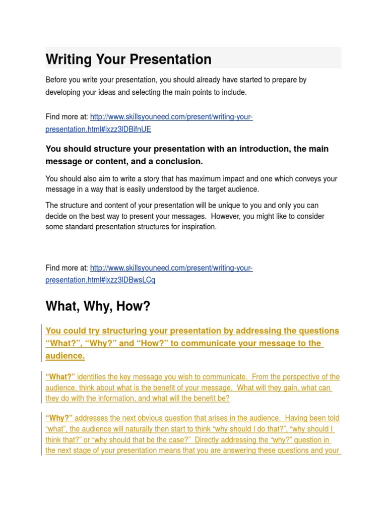 Effective Presentation Writing Tips | PDF | Jokes | Attention